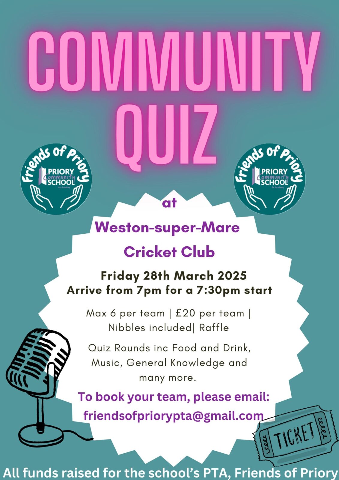 Friends of Priory - Quiz Night 28th March - Uphill Village Academy